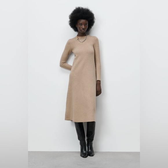 Zara | Dresses | Zara Tan Knit Sweater Midi Dress Nwt | Poshmark